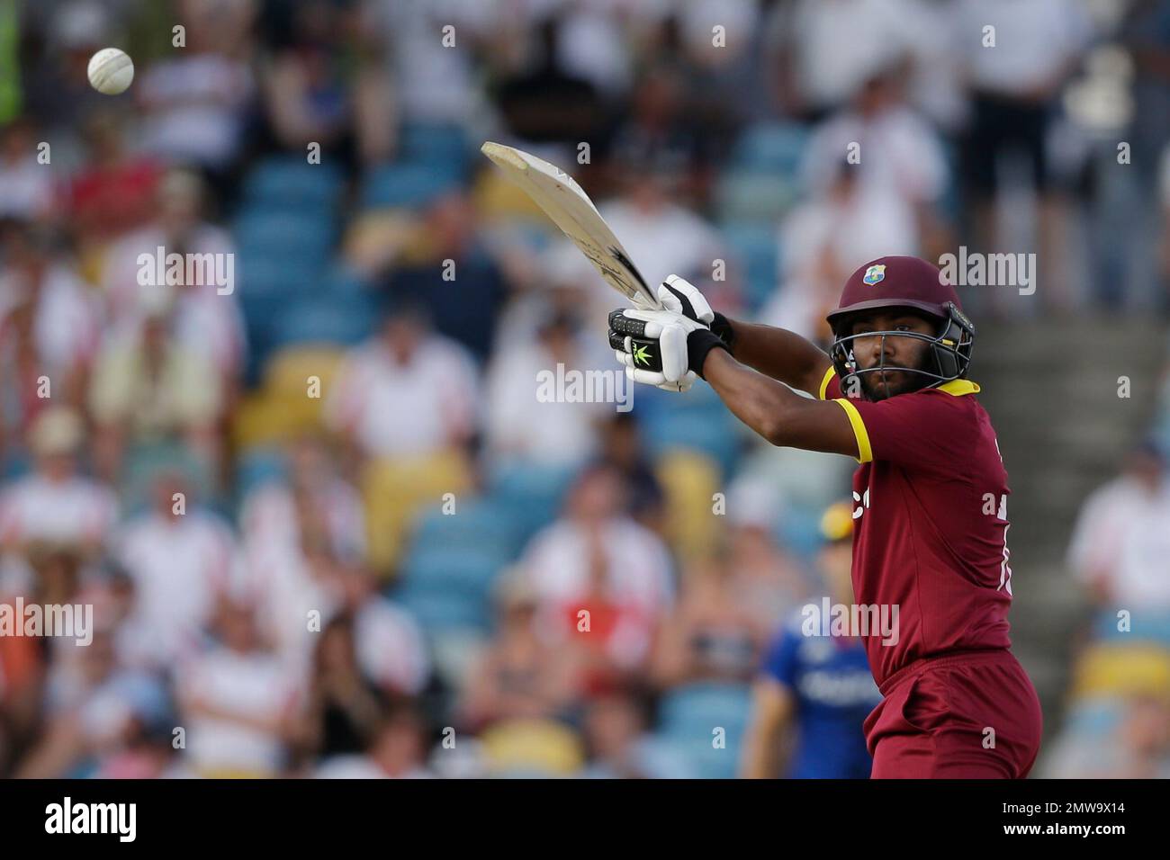 West Indies' Devendra Bishoo plays a shot during the 3rd One Day ...