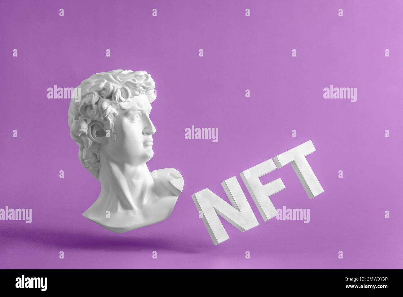 NFT concept David antique in the style of pop or vaporwave and 3D text ...
