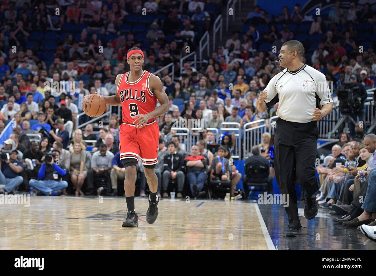 Chicago Bulls guard Rajon Rondo (9) chats with official Tony Brothers ...