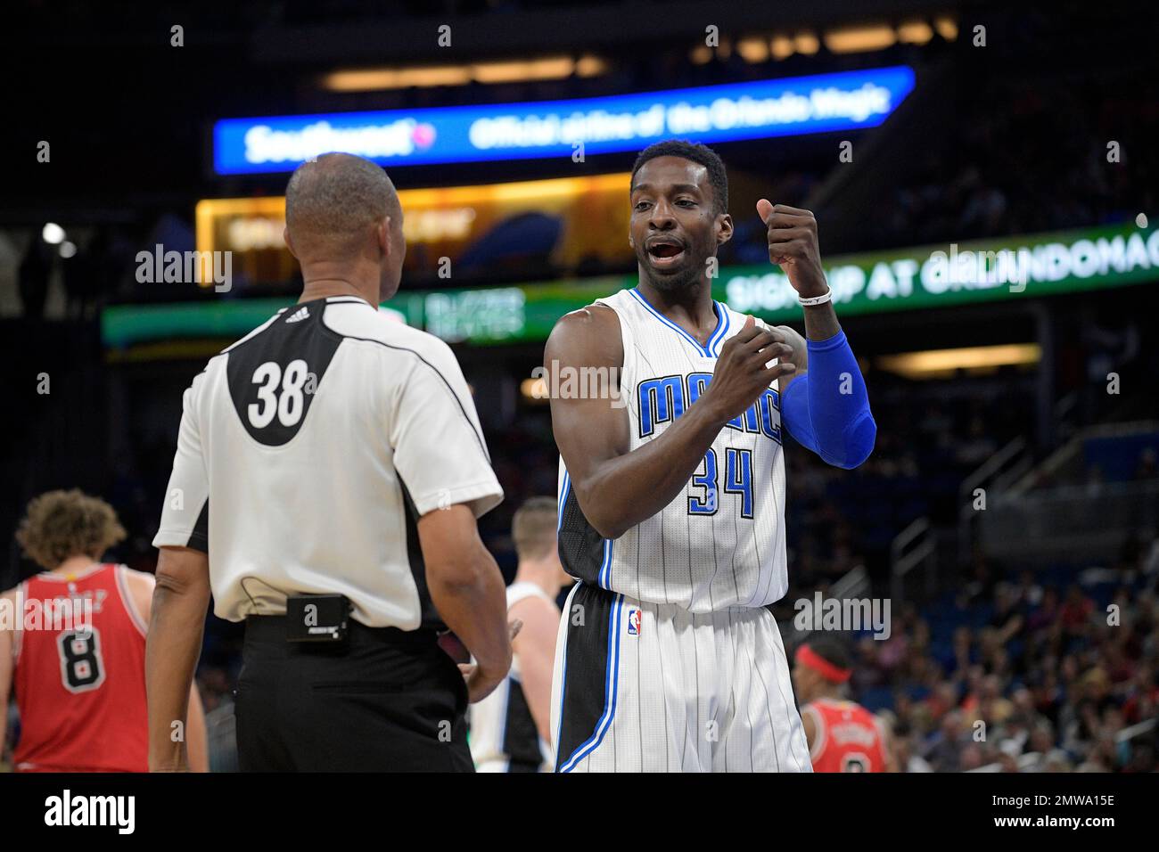 Orlando Magic forward Jeff Green (34) argues a call with referee ...