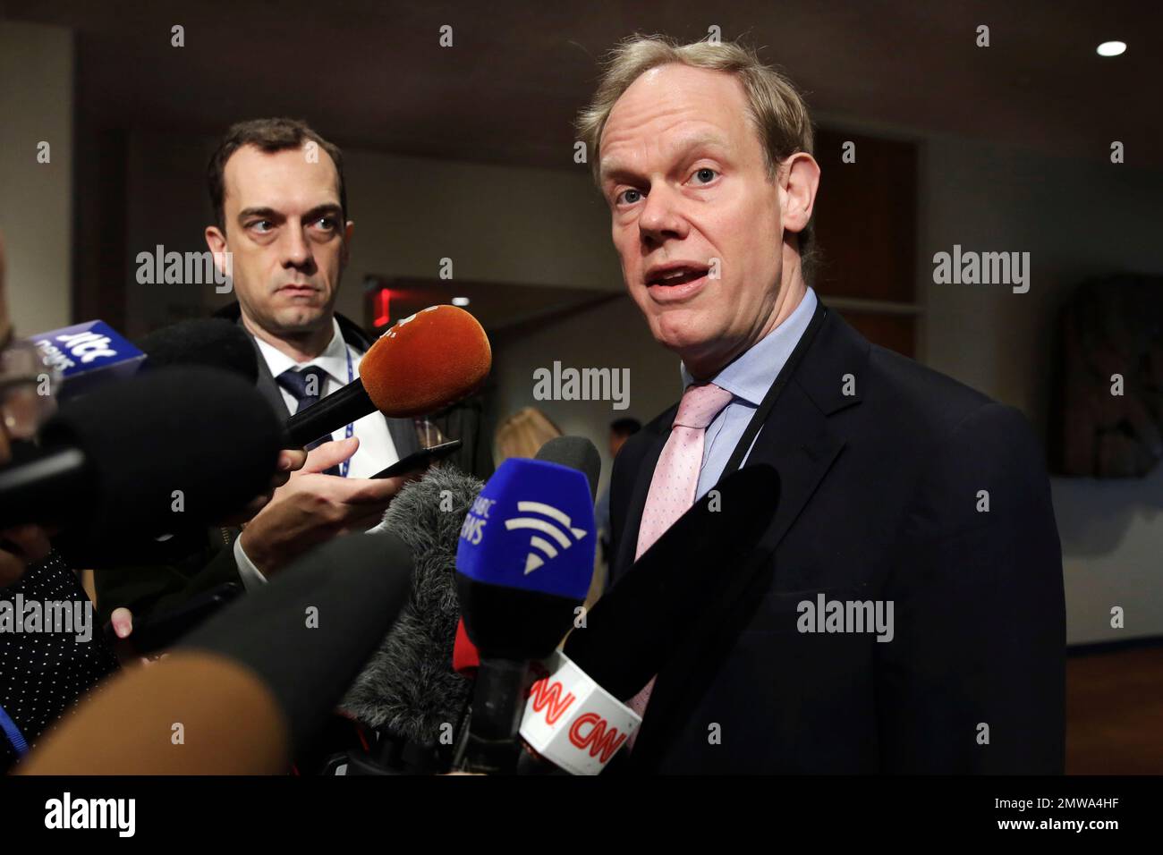 Britain's Ambassador Matthew Rycroft arrives for consultations of the United Nations Security ...