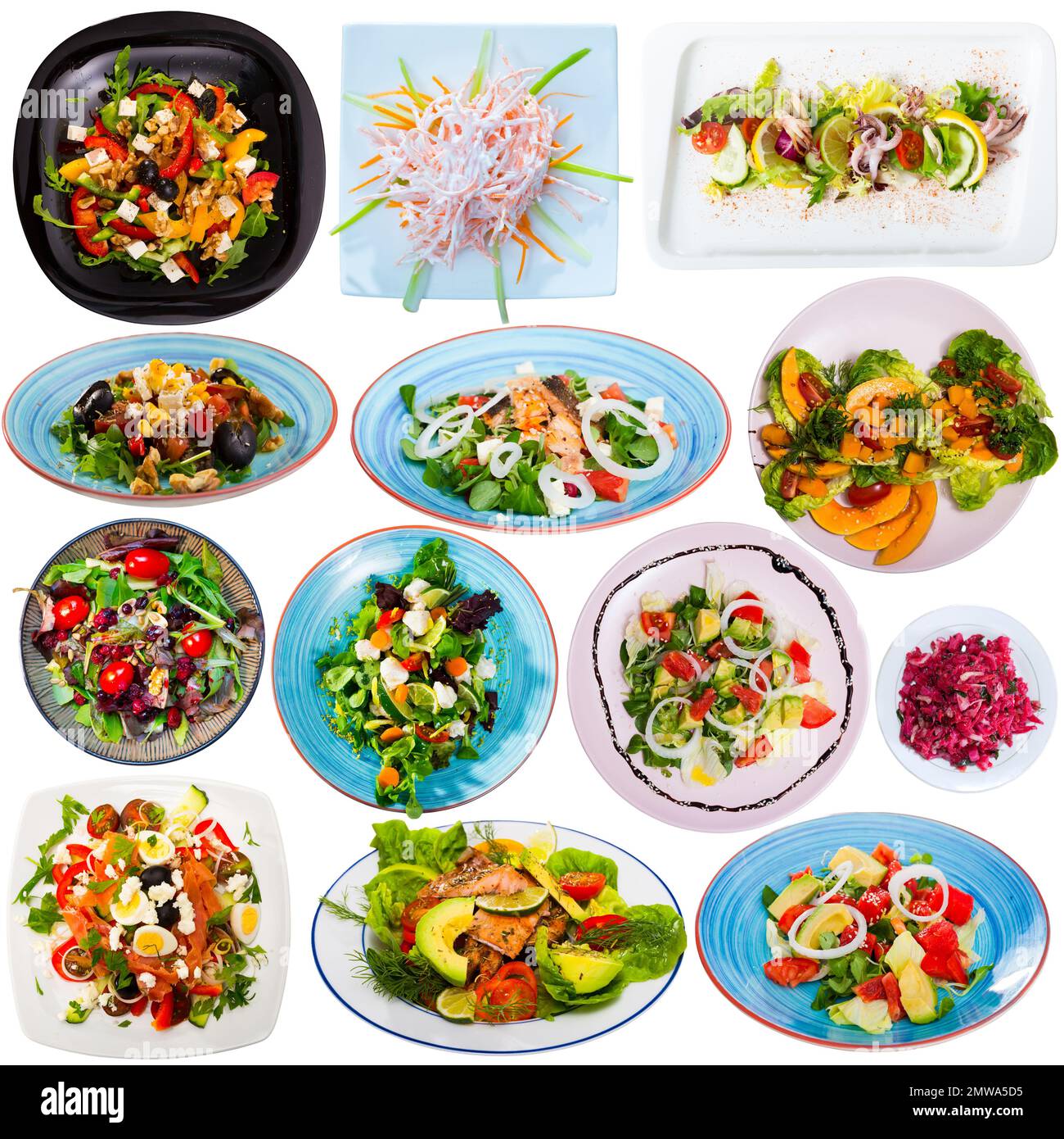 Set of salads isolated on white Stock Photo - Alamy