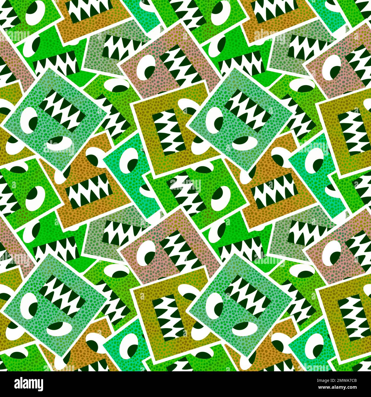 Cartoon geometric aliens seamless monster square pattern for wrapping ...