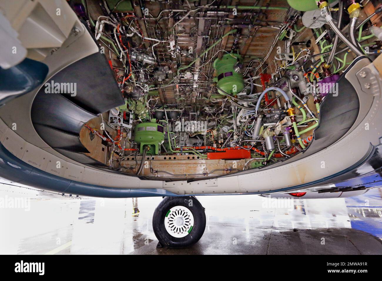 The wheel well of the first of the large Boeing 737 MAX 9 models ...