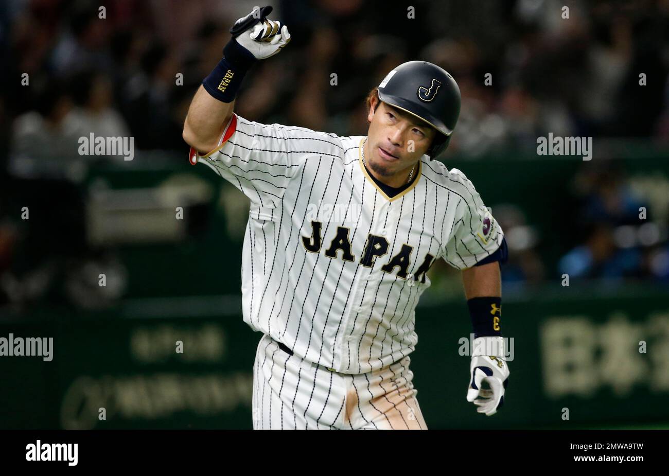 Japan’s Nobuhiro Matsuda celebrates after hitting a three-run shot ...