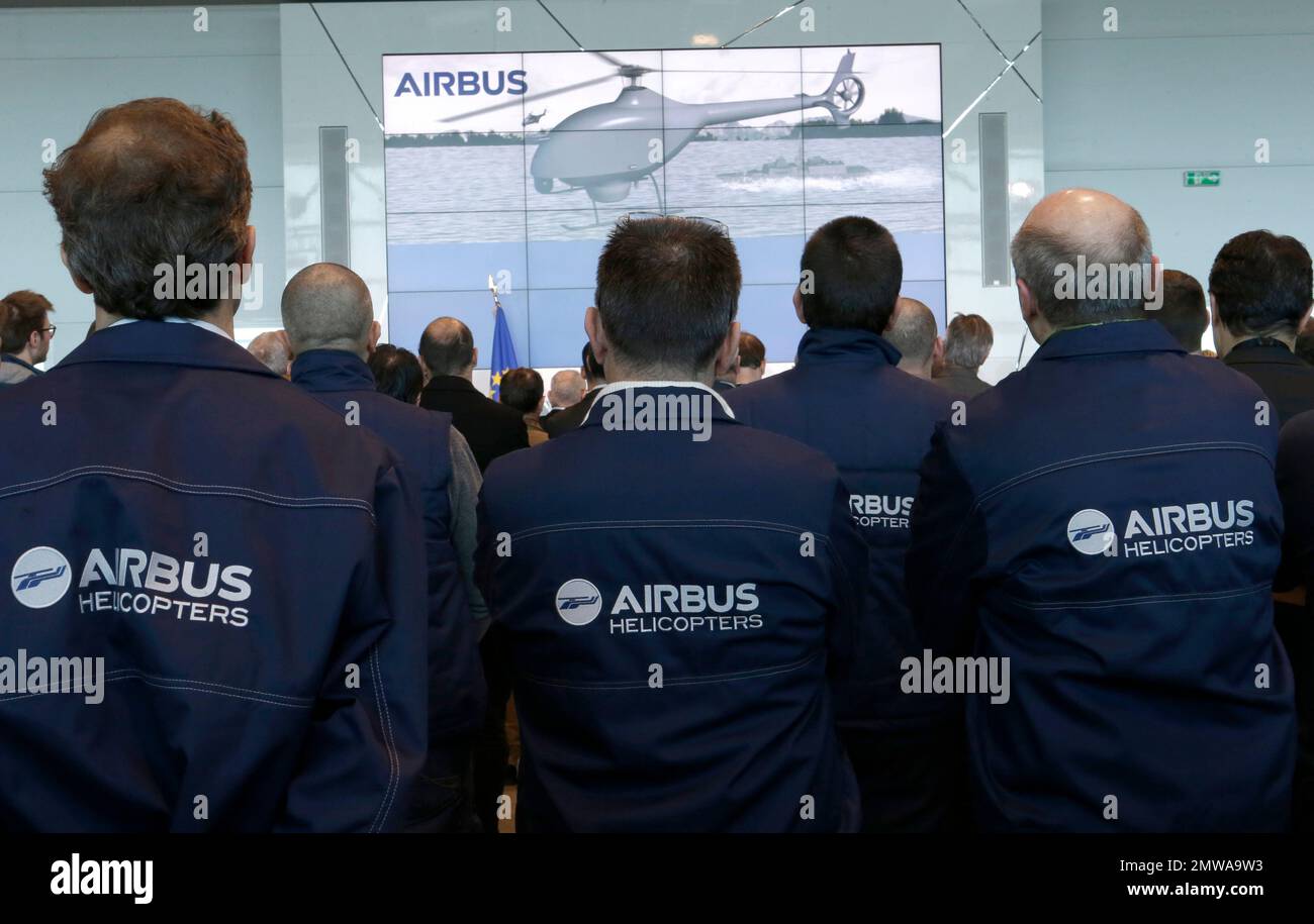 Airbus Helicopters employees attend a ceremony presenting a prototype ... Airbus Helicopters employees attend a ceremony presenting a prototype ...