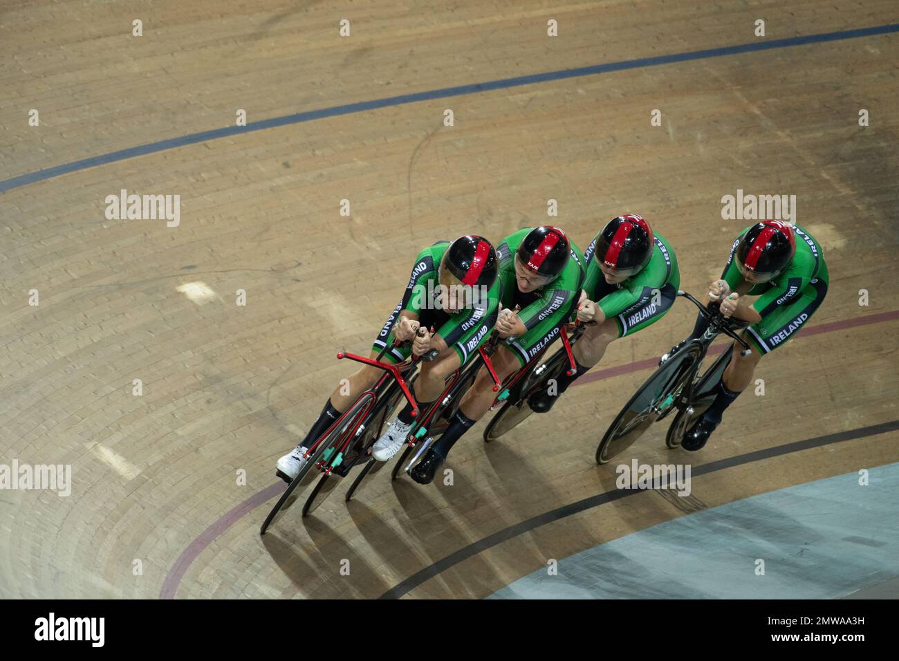 The Irish men's team pursuit squad during qualification at the 2022 UCI ... The Irish men's team pursuit squad during qualification at the 2022 UCI ...