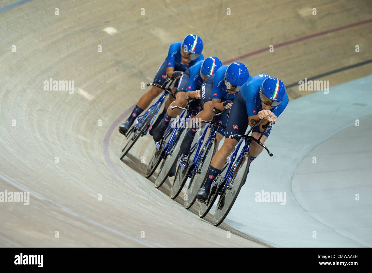 Filippo Ganna leads the Italian men's team pursuit squad during the ...
