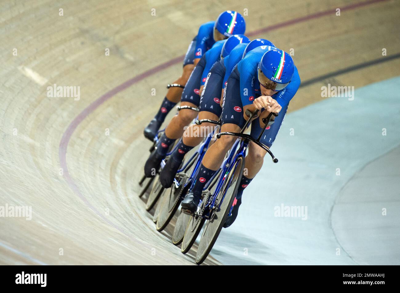 Filippo Ganna leads the Italian men's team pursuit squad during the ...