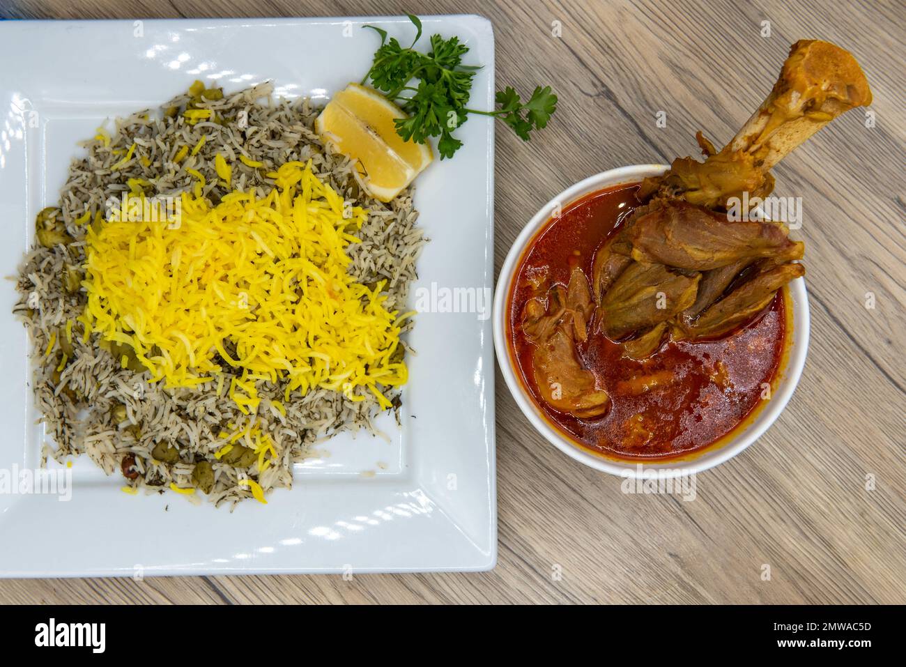 Overhead view of huge side order of basmati rice to compliment the lamb ...