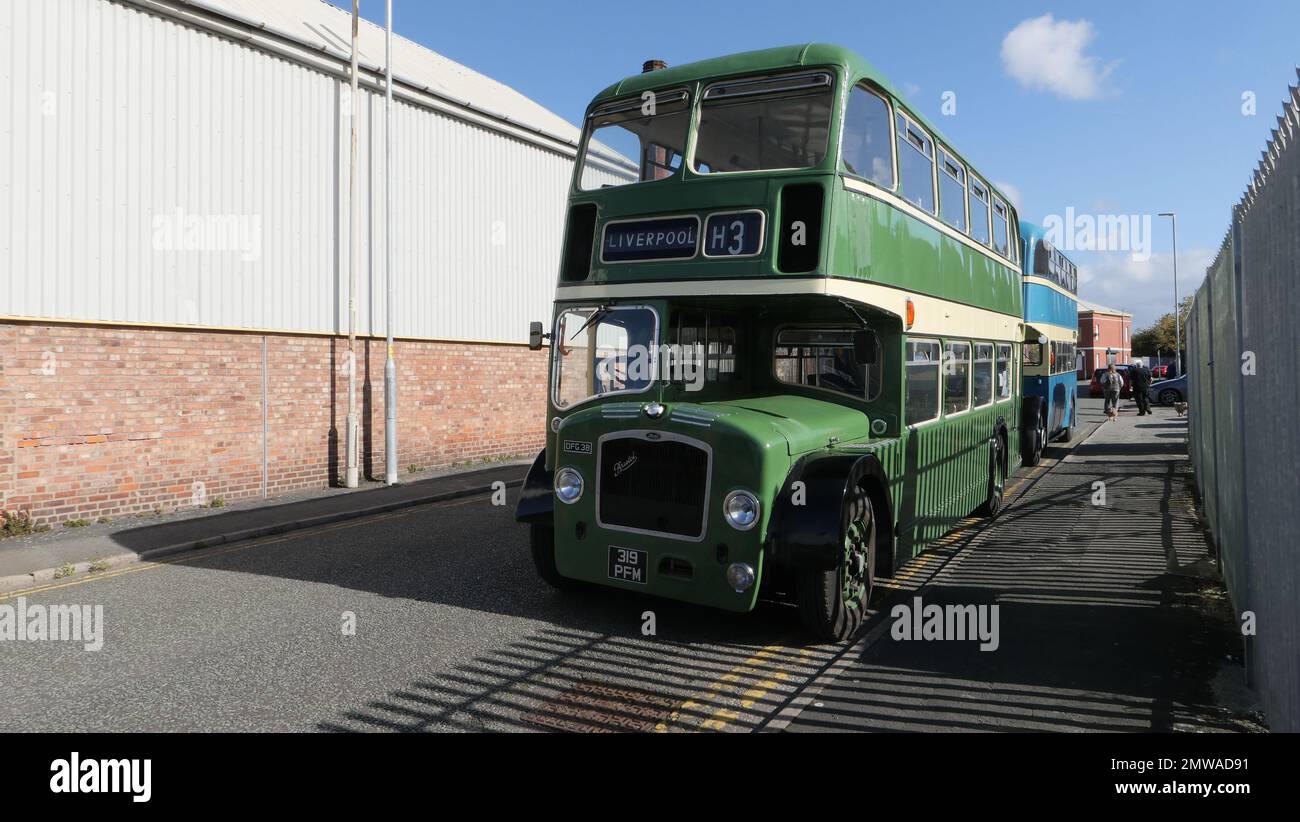 An old green Crosville double decker bus Stock Photo - Alamy
