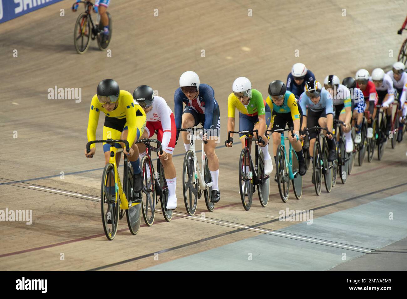 Lily Williams of Team USA, in the blue skinsuit, during the women's ...