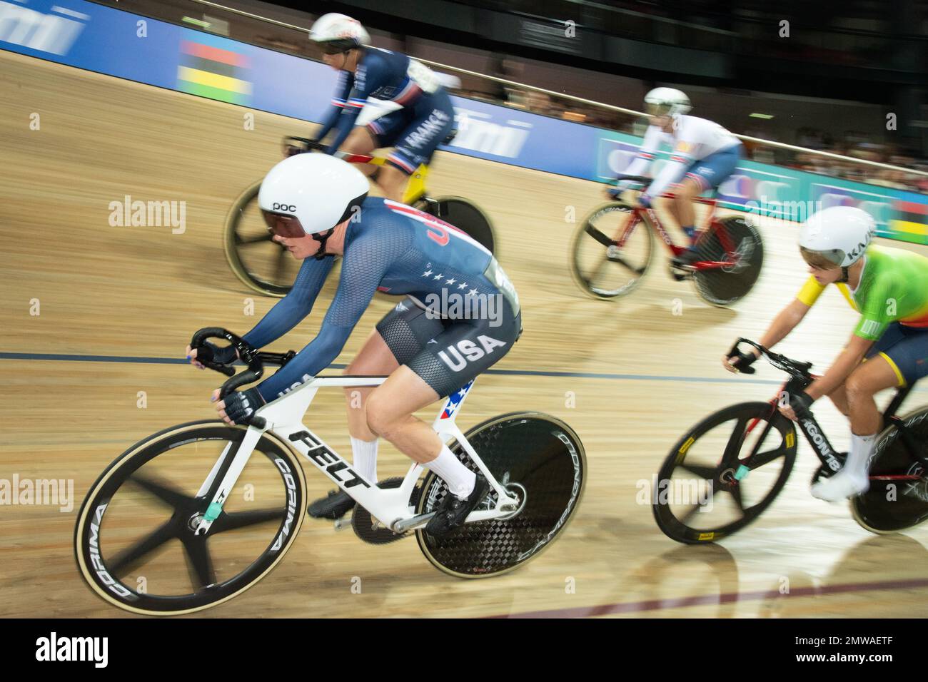 Lily Williams of Team USA, in the blue skinsuit, during the women's ...
