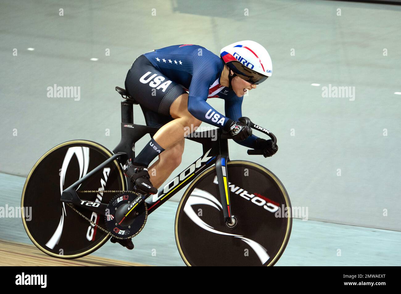 Kayla Hankins of Team USA competes in the 200 meter time trial, part of ...