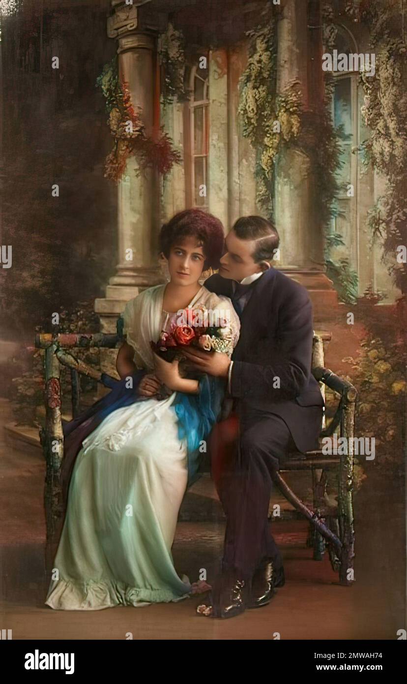 Lovers postcard, ca. 1915-1920, colorized Stock Photo - Alamy