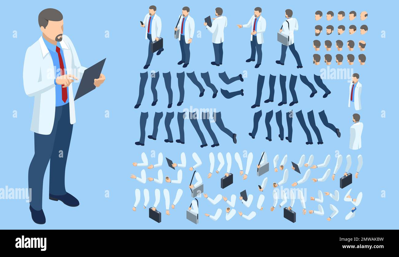 Isometric man character constructor for designe. Set of businessman ...