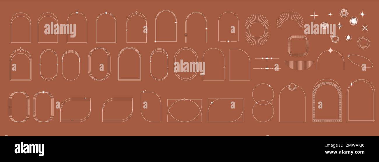 Modern Minimalist Aesthetic linear frames, arcs, stars and elements ...