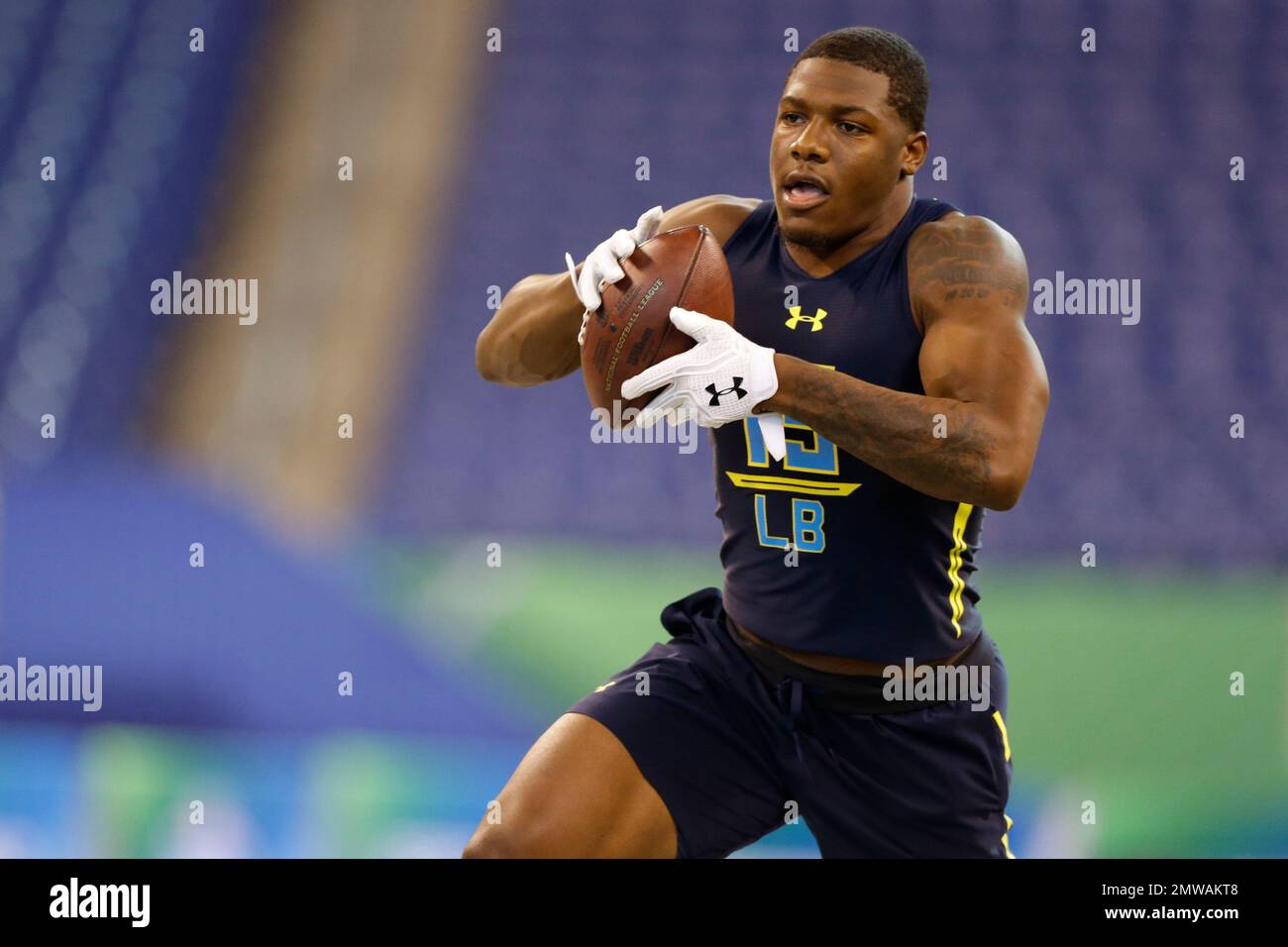 Wake Forest linebacker Marquel Lee runs a drill at the NFL football ...