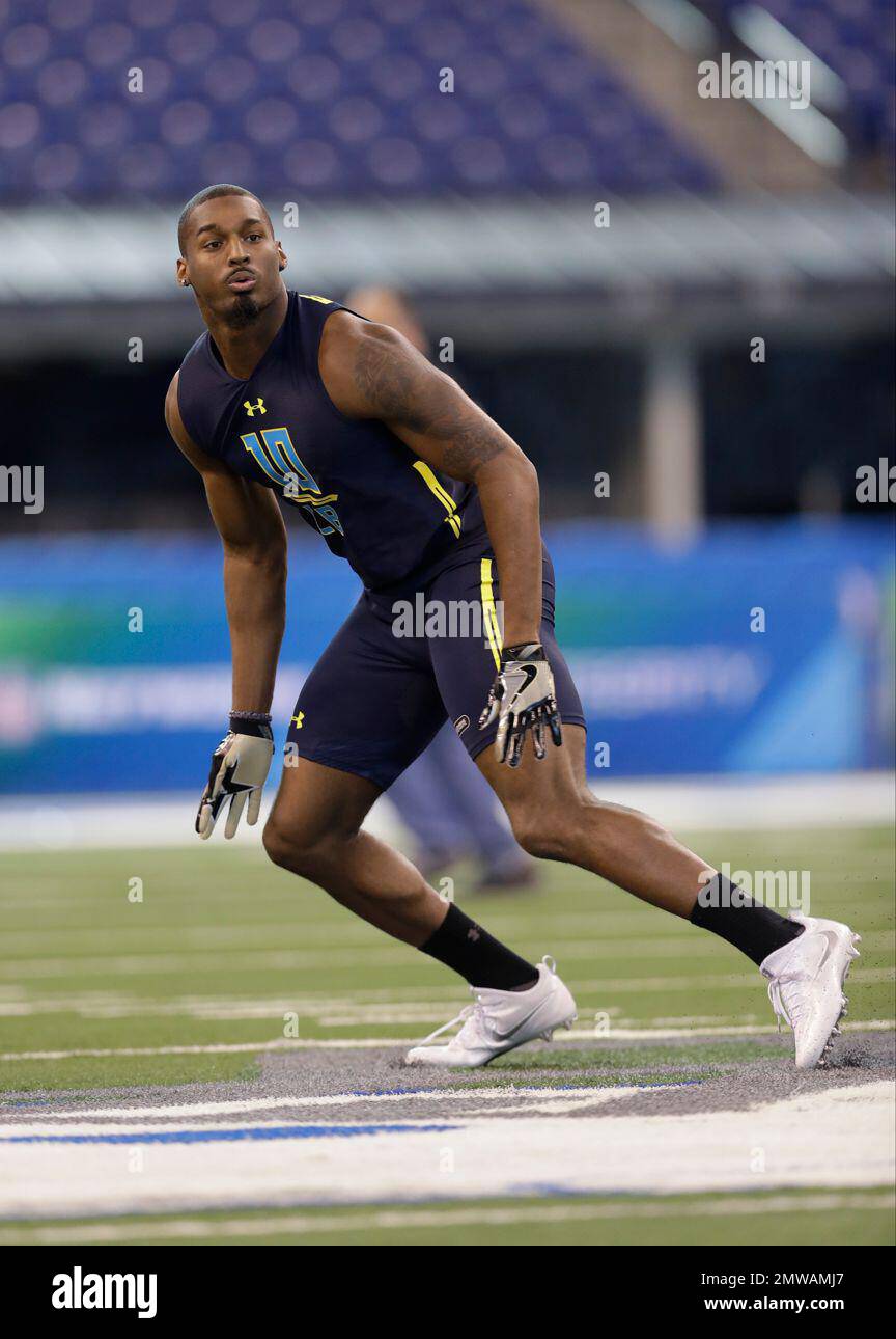 Vanderbilt linebacker Zach Cunningham runs a drill at the NFL football ...