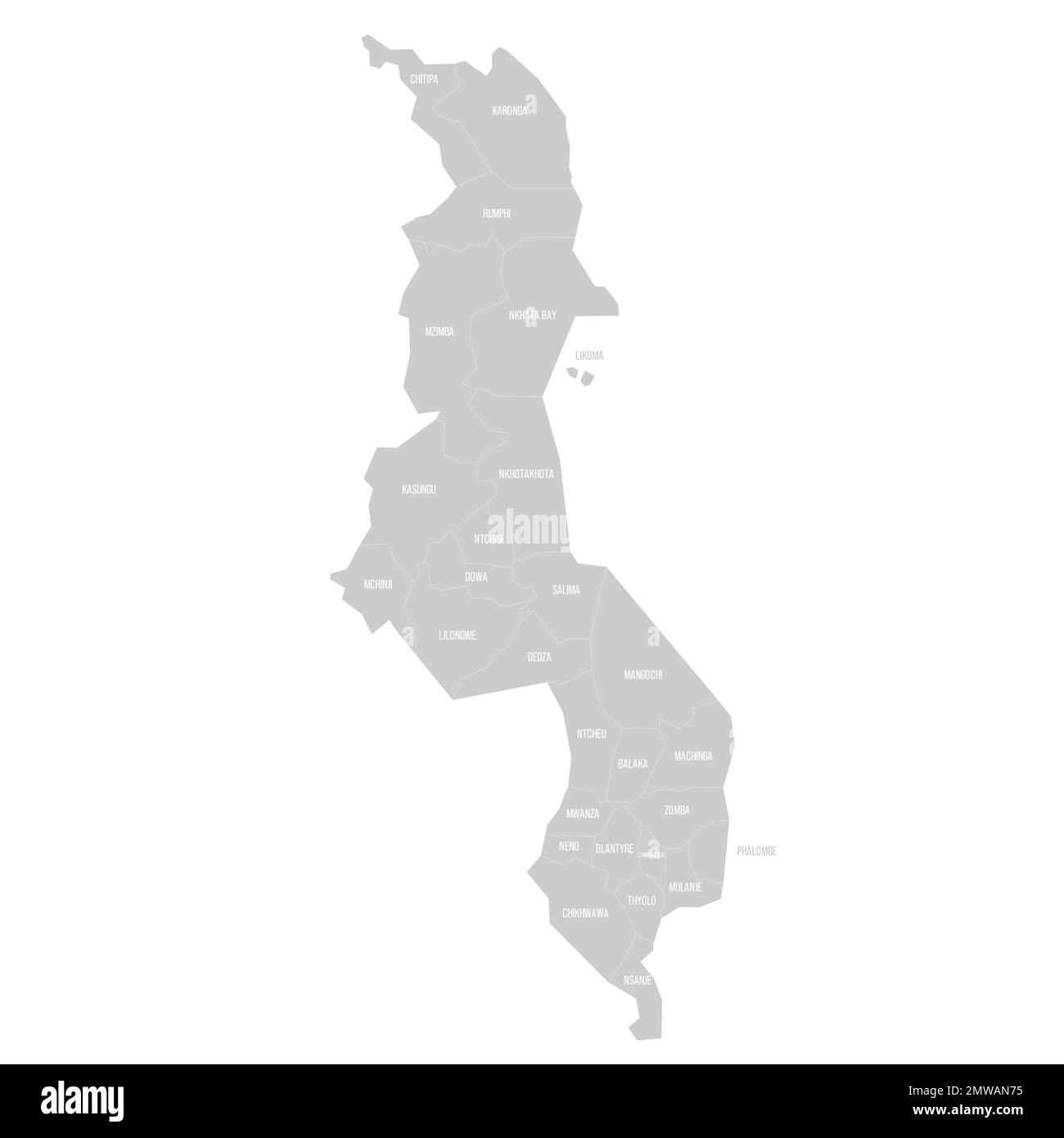 Malawi political map of administrative divisions Stock Vector Image ...