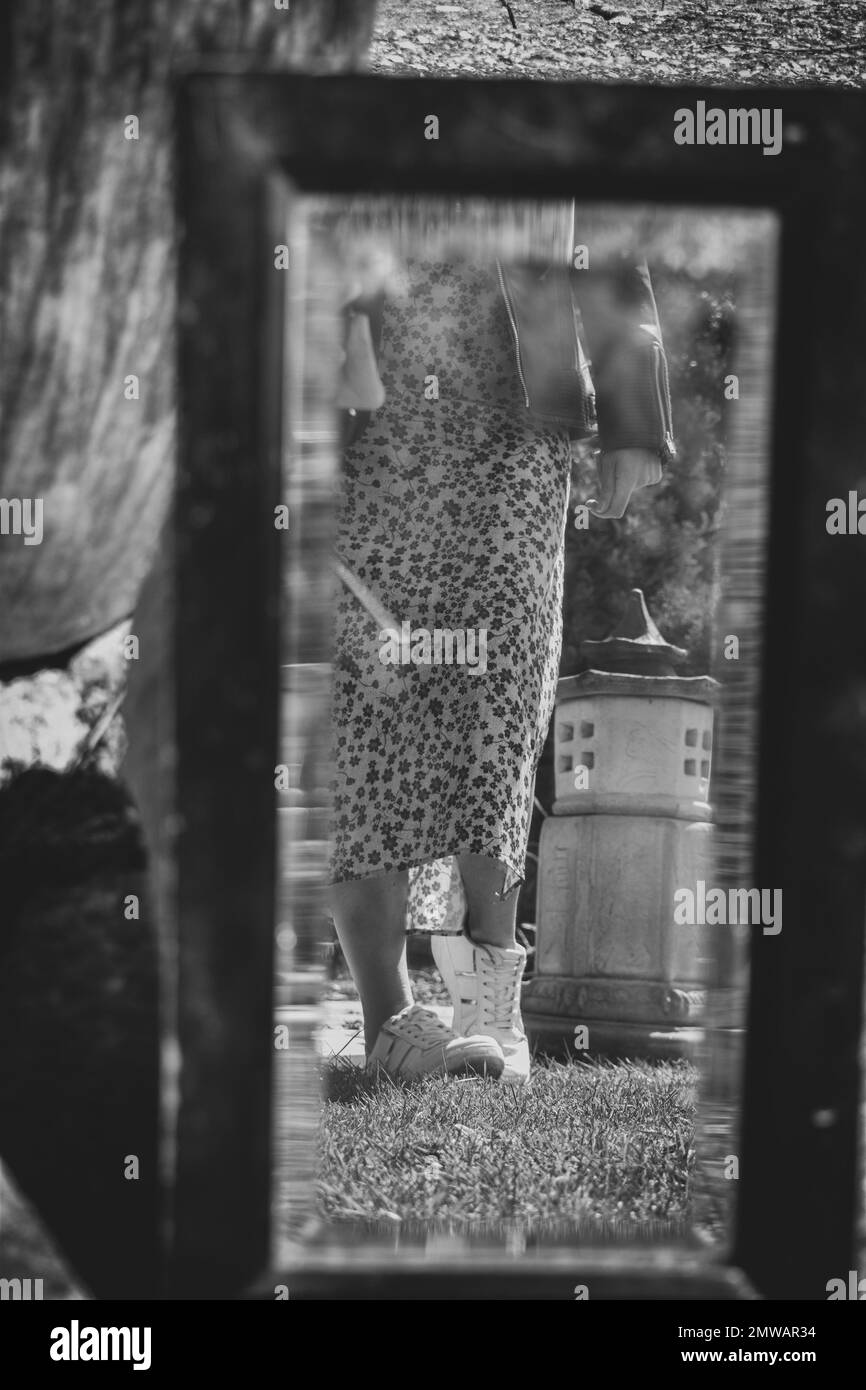 Lady In Mirror Stock Photo - Alamy