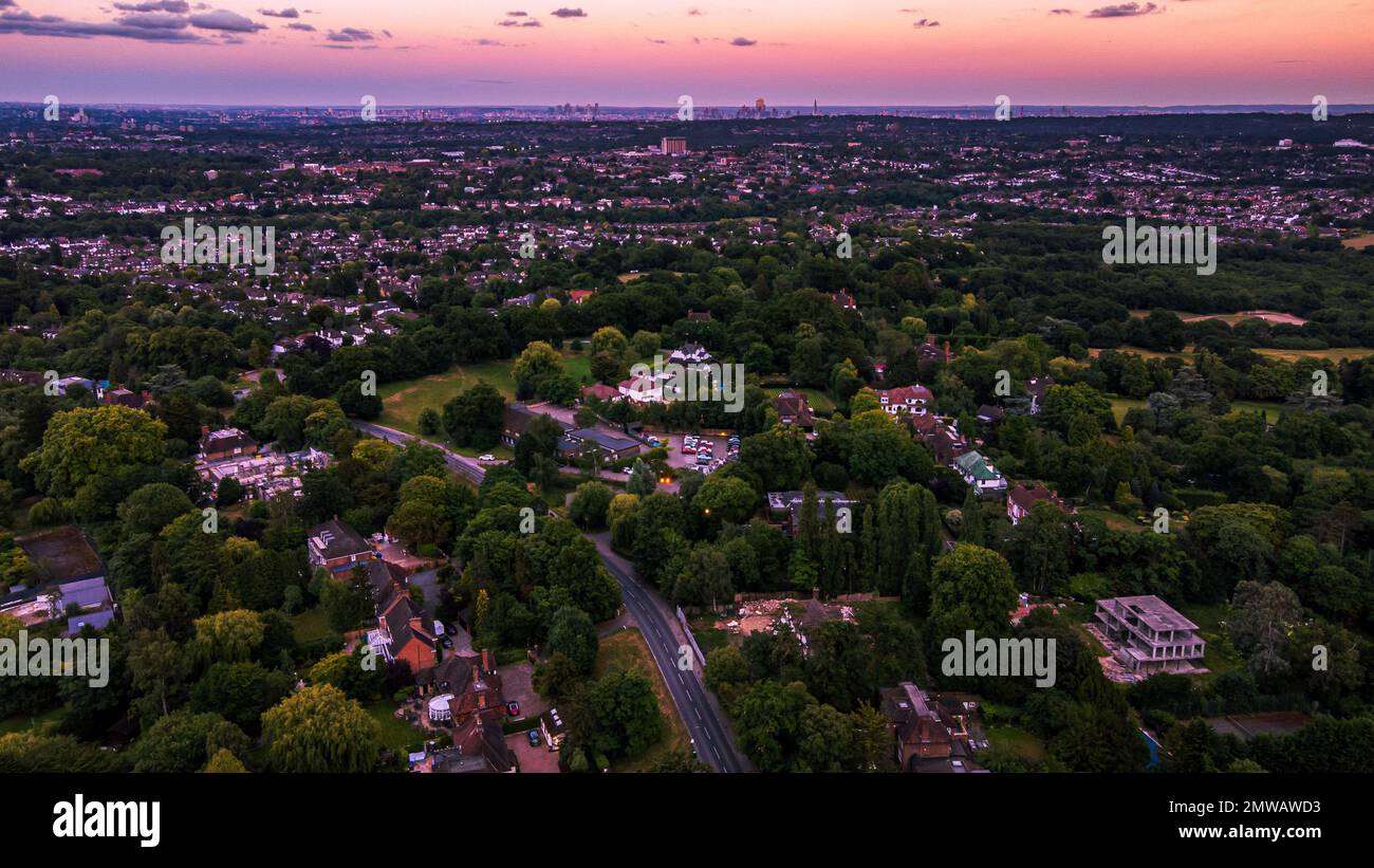An aerial view of Totteridge Village in sunset Stock Photo - Alamy