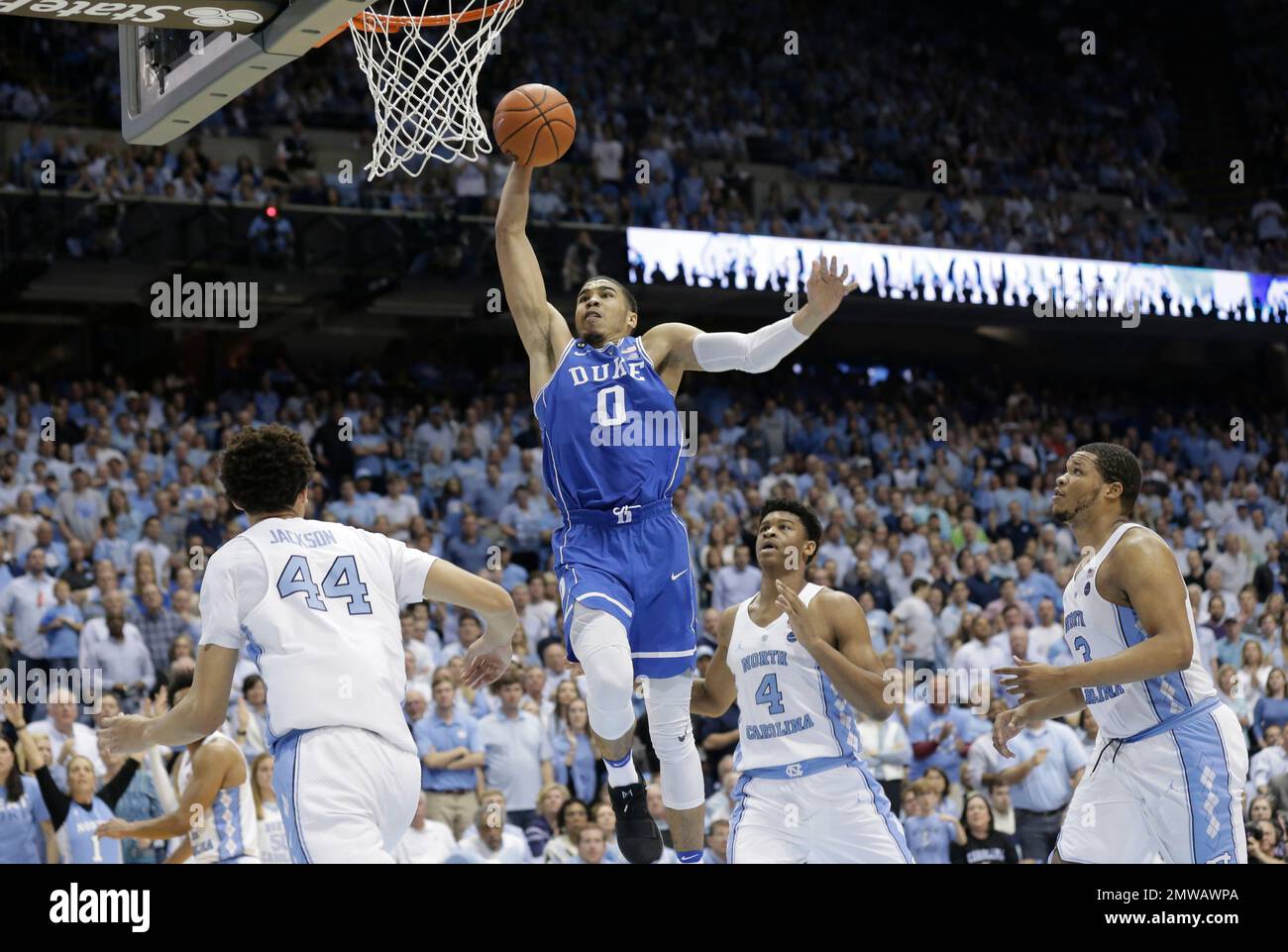 Duke's Jayson Tatum (0) drives to the basket against North Carolina ...