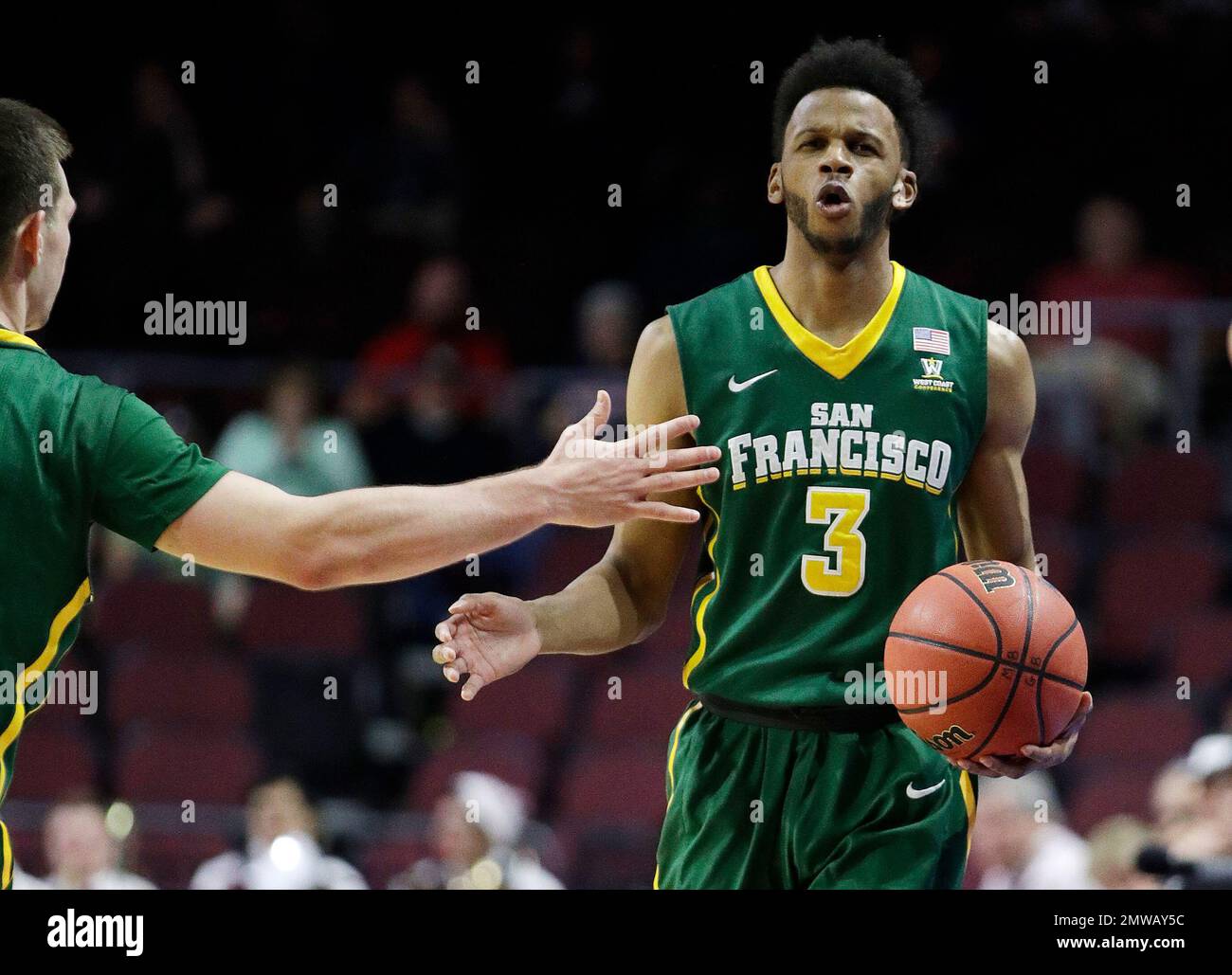 San Francisco's Ronnie Boyce, right, reacts after a play against Santa ...