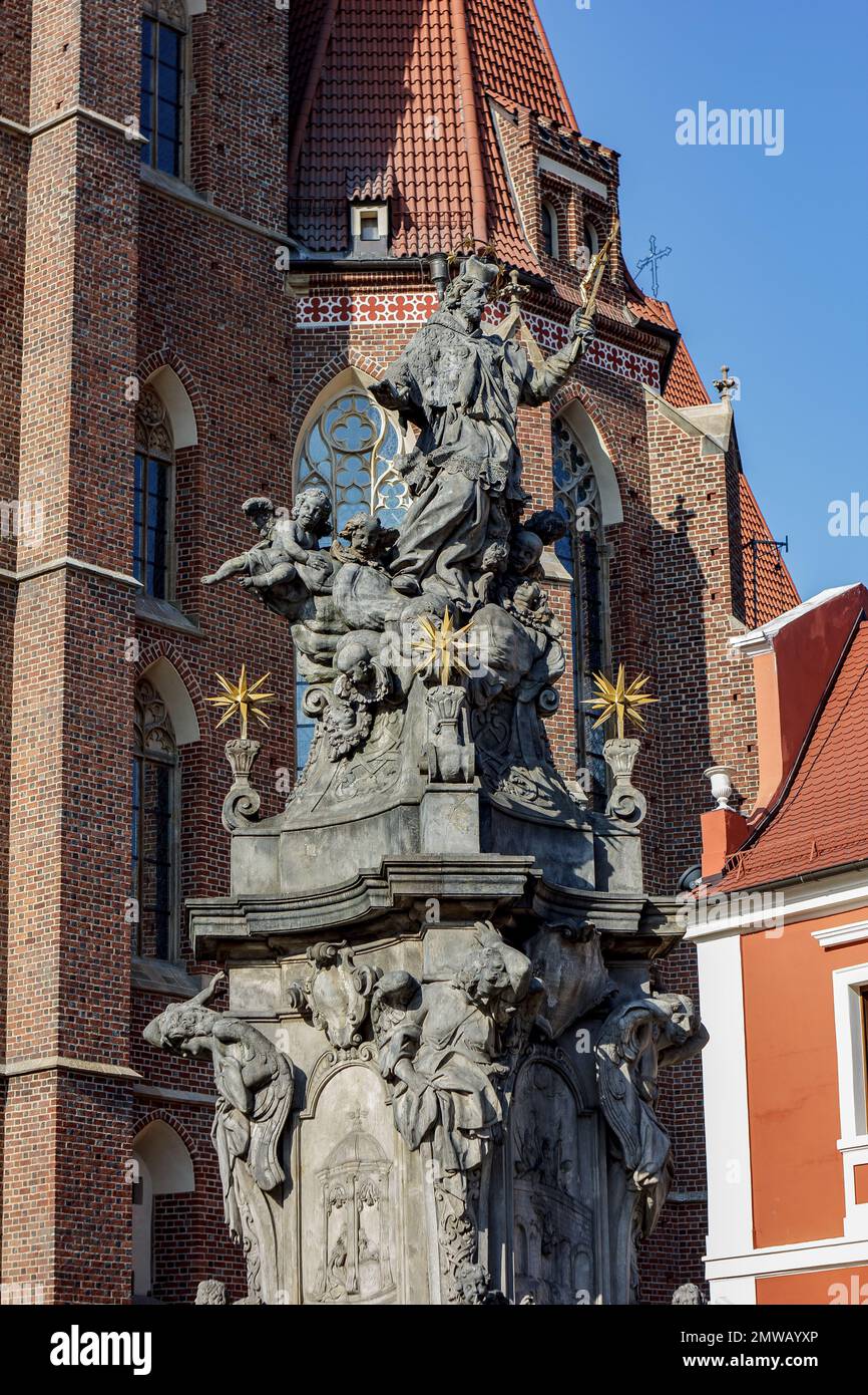 The Statue of John of Nepomuk in Wroclaw in front of the Cathedral of ...