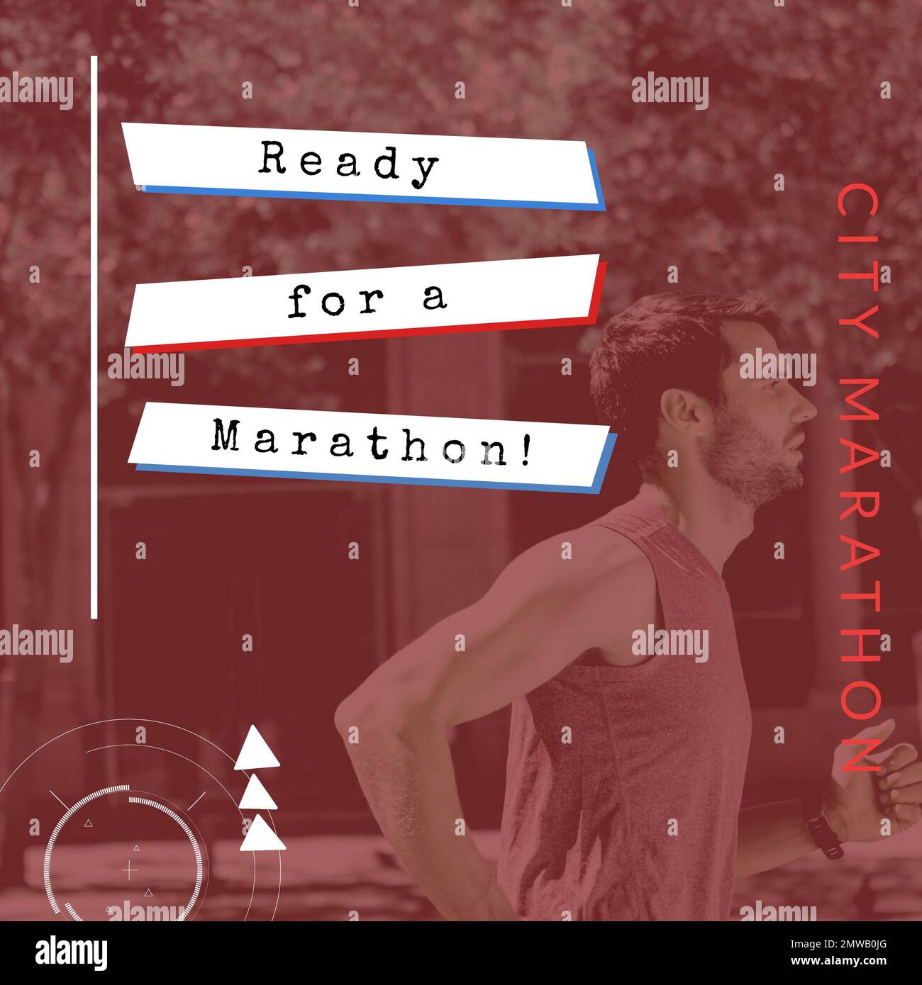 Composition of ready for a marathon, city marathon texts over caucasian ...