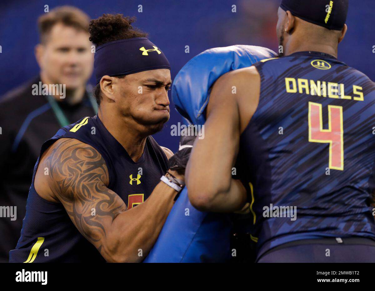 Mississippi tight end Evan Engram runs a drill at the NFL football ...