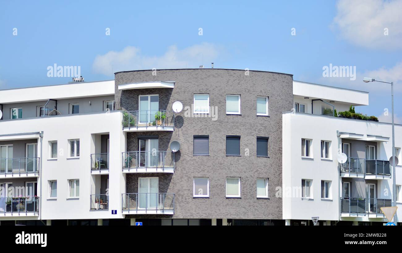 Modern and new apartment building. Multistoried modern, new and stylish ...
