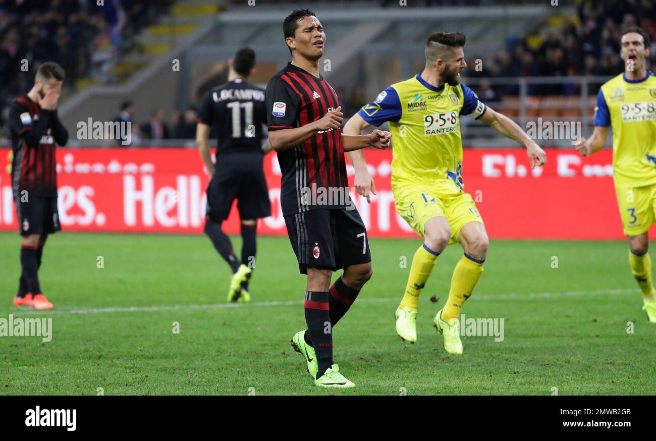 AC Milan's Carlos Bacca reacts after missing a penalty during a Serie A ...