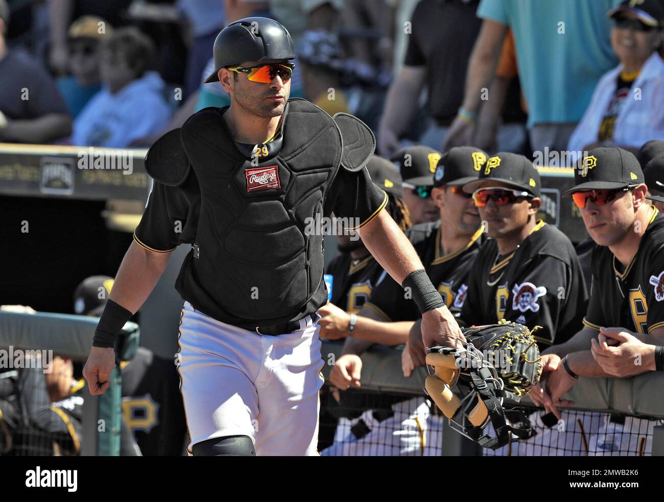 Pittsburgh Pirates catcher Francisco Cervelli heads for the field ...