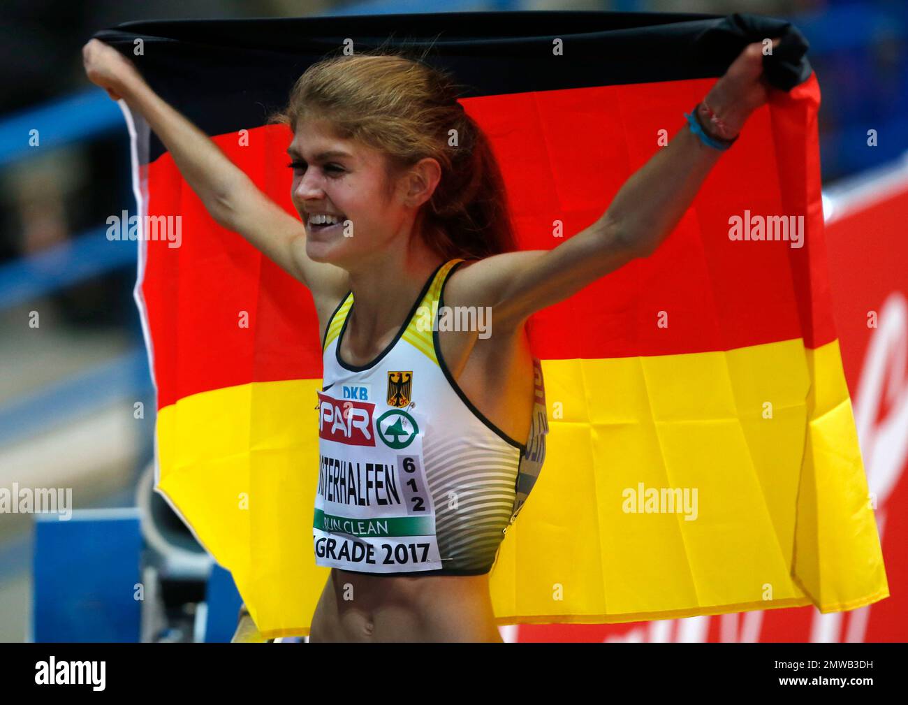 Germany's Klosterhalfen Konstanze celebrates winning the silver medal ...