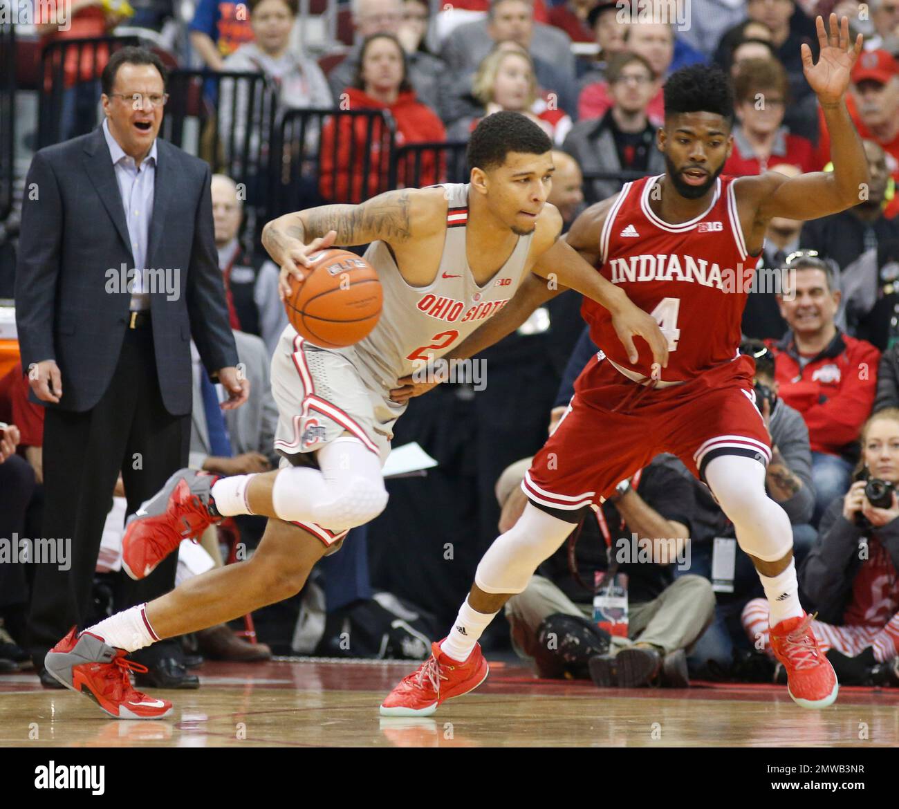 Ohio State's Marc Loving, left, tries to dribble past Indiana's Robert ...