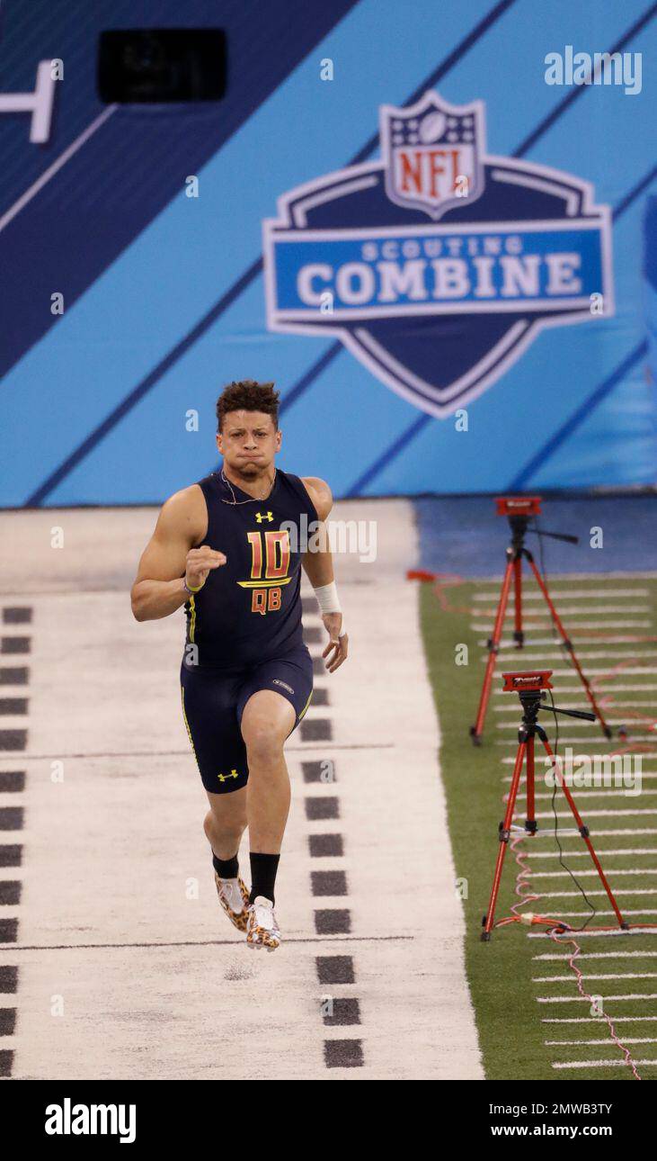 Texas Tech quarterback Patrick Mahomes runs the 40-yard dash at the NFL football scouting ...
