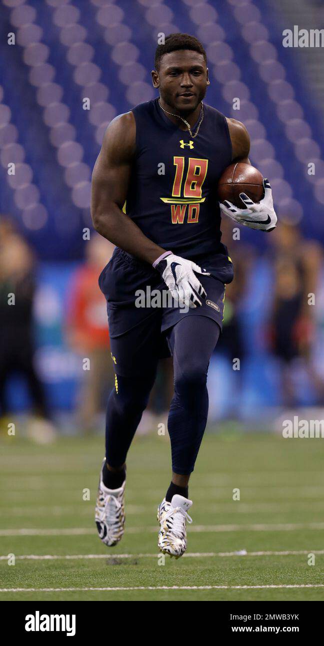 Penn State wide receiver Chris Godwin runs a drill at the NFL football ...