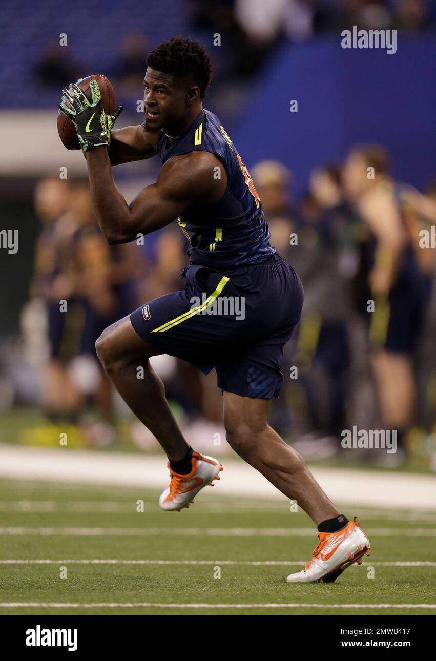 Virginia Tech wide receiver Isaiah Ford runs a drill at the NFL ...