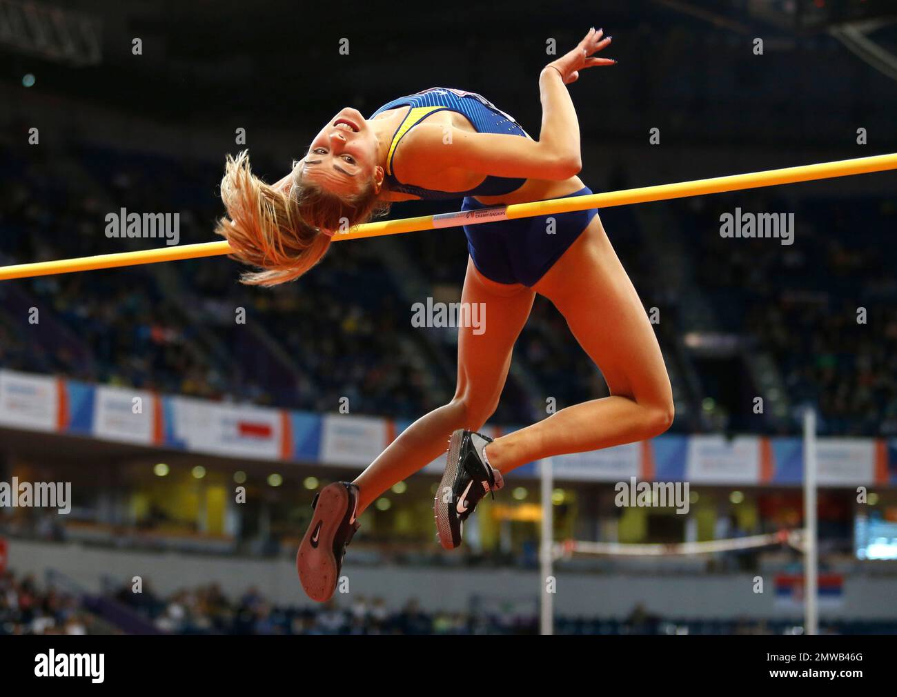 Ukraine's Yuliya Levchenko makes an attempt in the women's high jump ...