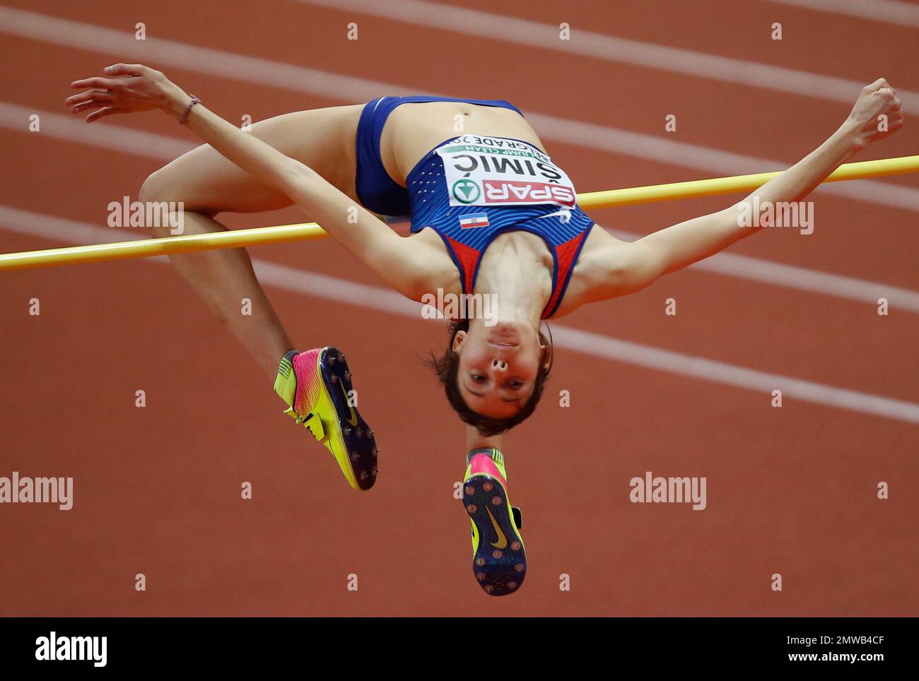 Croatia's Ana Simic clears a bar in the women's high jump final at the ...