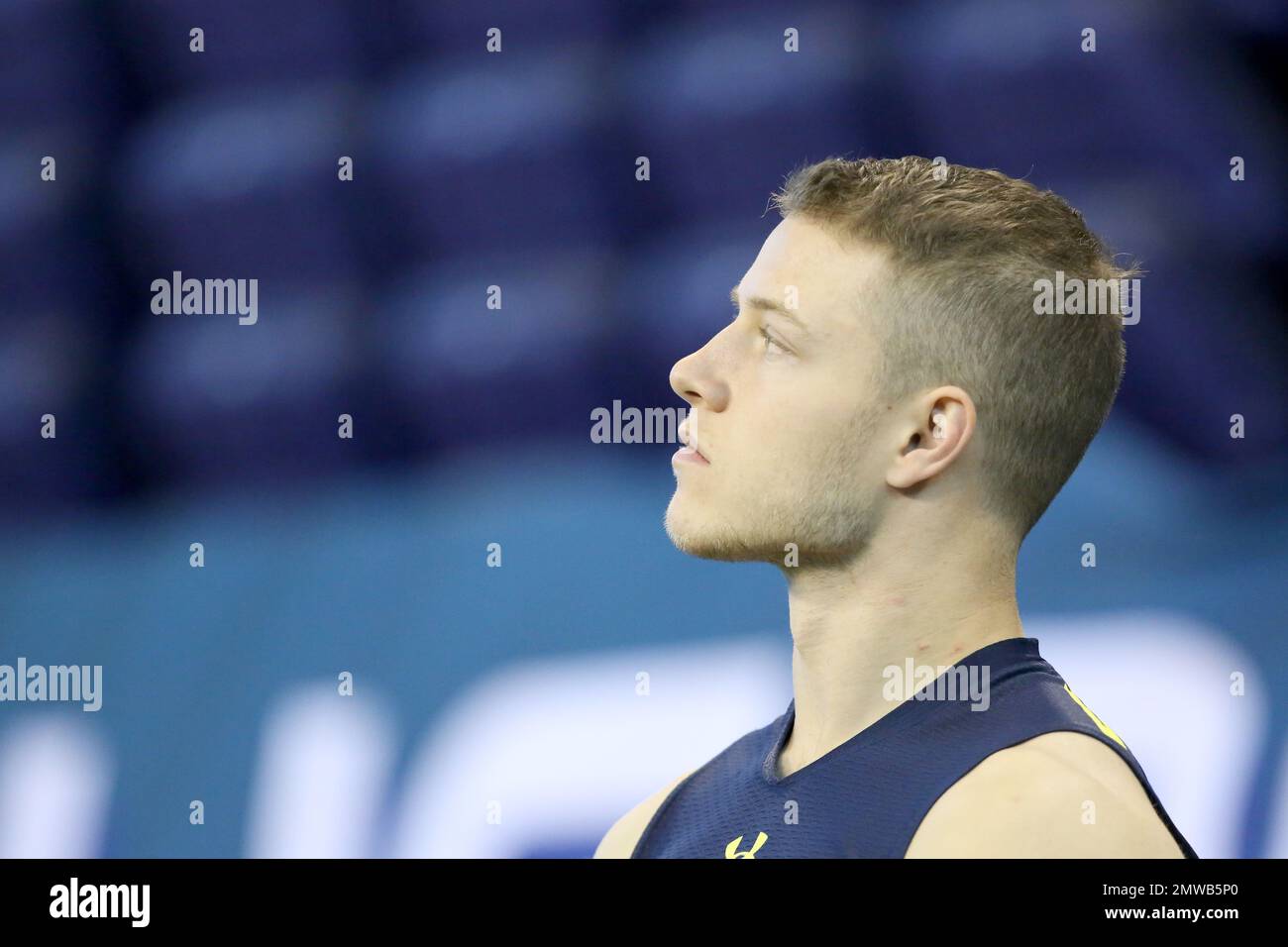 Stanford running back Christian Mccaffrey is seen before a drill at the ...