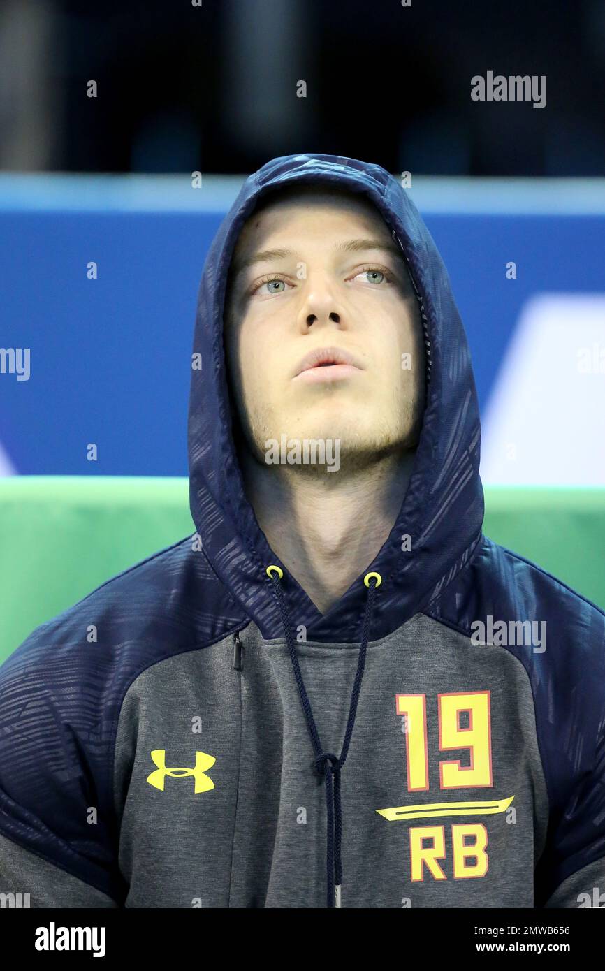 Stanford running back Christian Mccaffrey is seen before a drill at the ...
