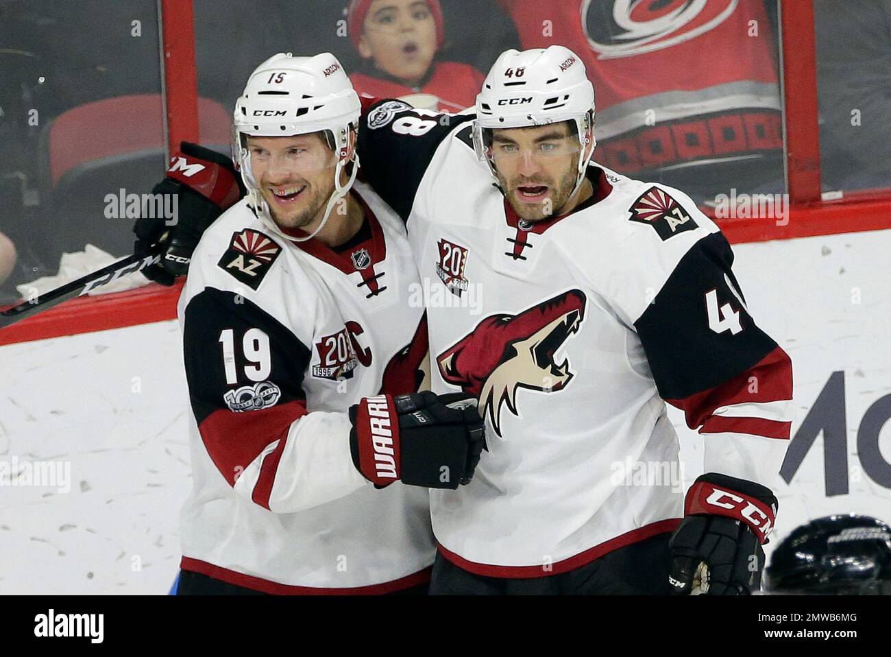 Arizona Coyotes' Shane Doan (19) and Jordan Martinook (48) celebrate ...