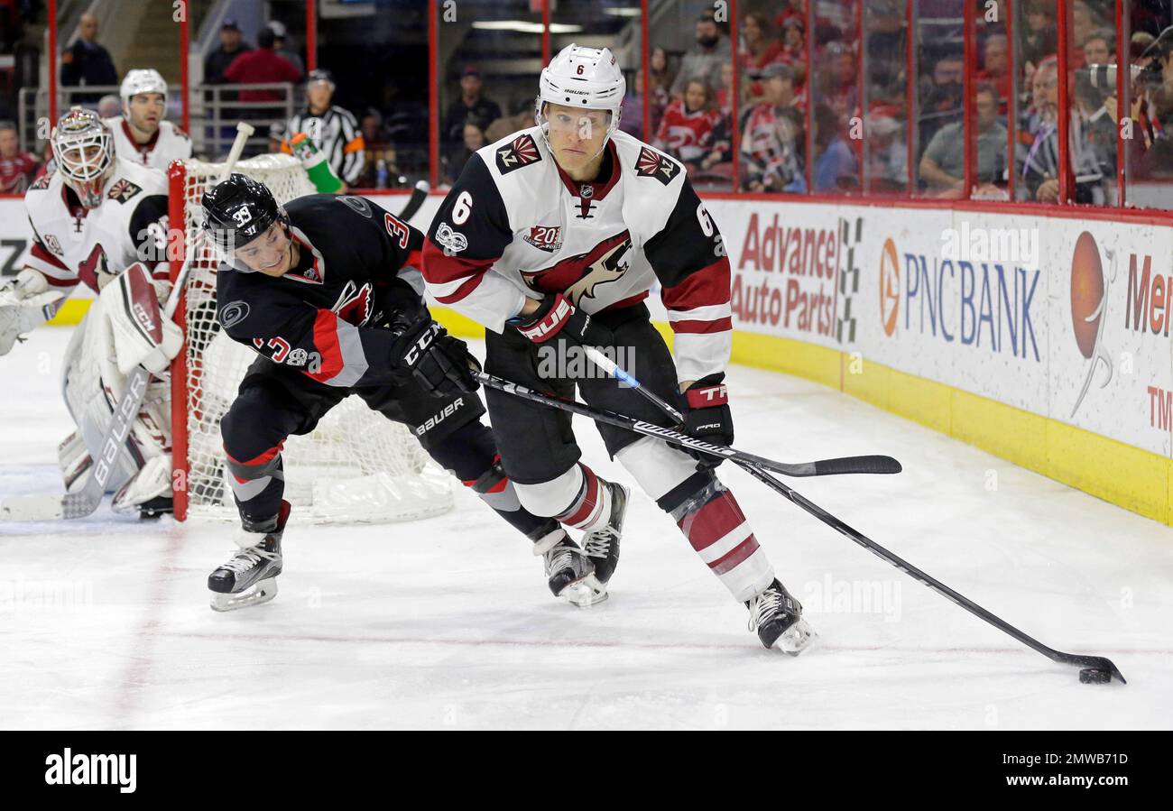 Carolina Hurricanes' Derek Ryan (33) chases Arizona Coyotes' Jakob ...