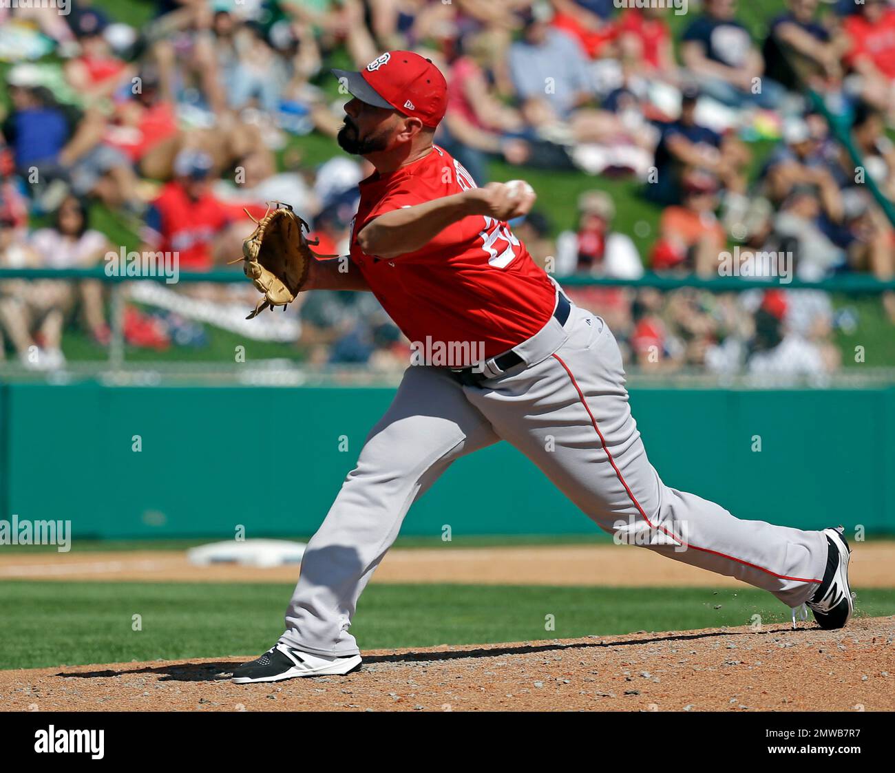 Boston Red Sox relief pitcher Robby Scott throws against the Atlanta ...