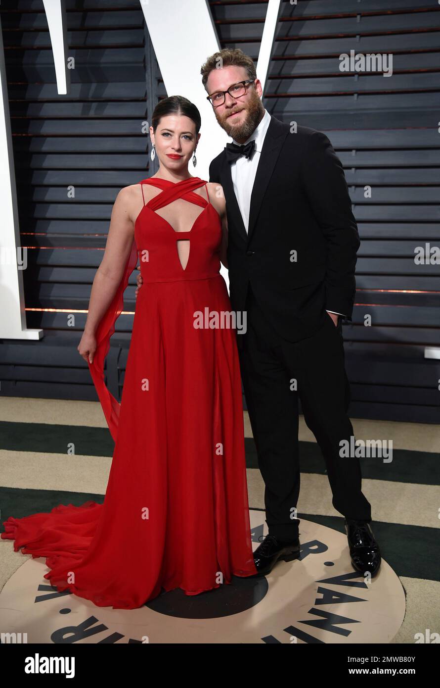 Seth Rogen and wife Lauren Miller arrive at the Vanity Fair Oscar Party ...