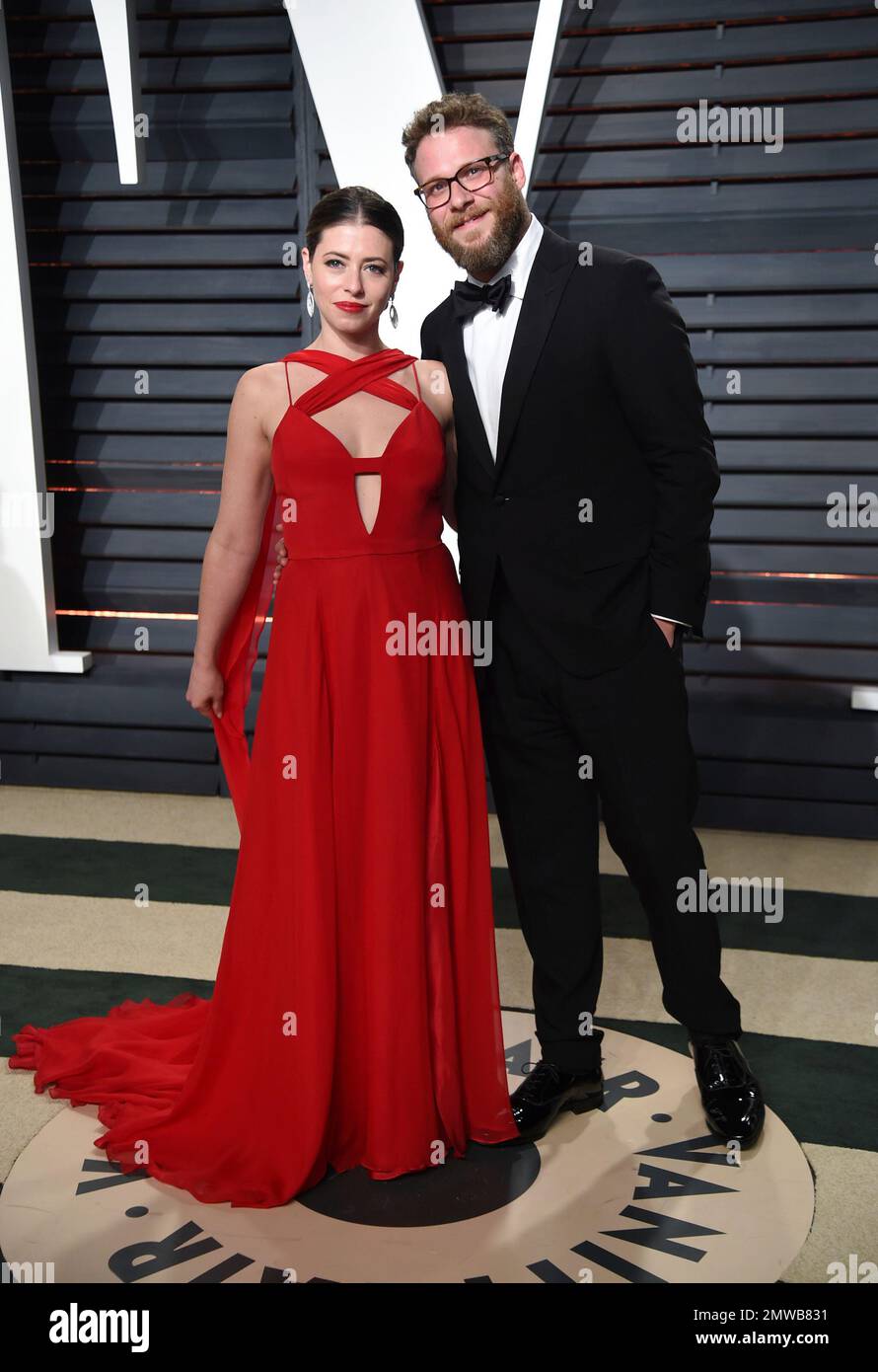 Seth Rogen and wife Lauren Miller arrive at the Vanity Fair Oscar Party ...