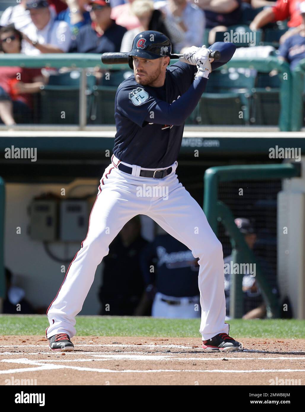 Atlanta Braves' Freddie Freeman bats against the Boston Red Sox in a ...