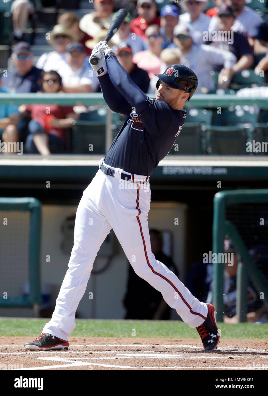 Atlanta Braves' Freddie Freeman bats against the Boston Red Sox in a ...